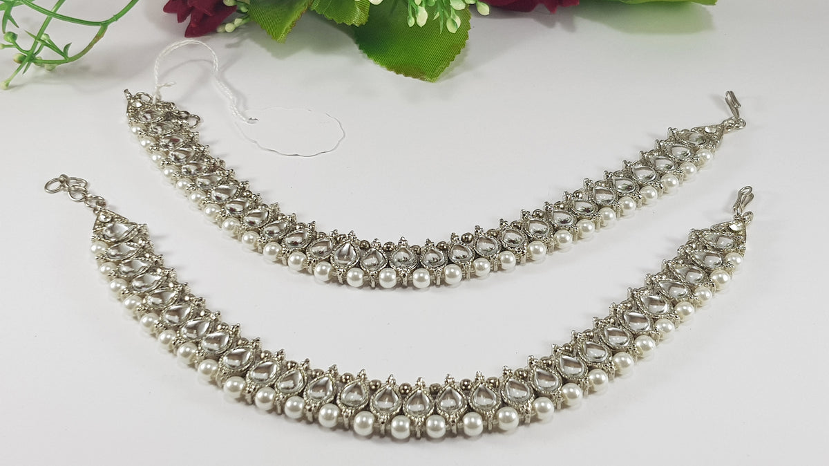 Silver Pazeb w/ Pearl & Stones | Anklet by Manshaz Collection Pakistan